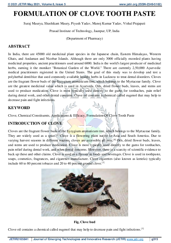 (PDF) Formulation of Clove Tooth Paste
