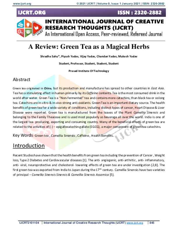 (PDF) A Review : Green Tea as a Magical Herbs