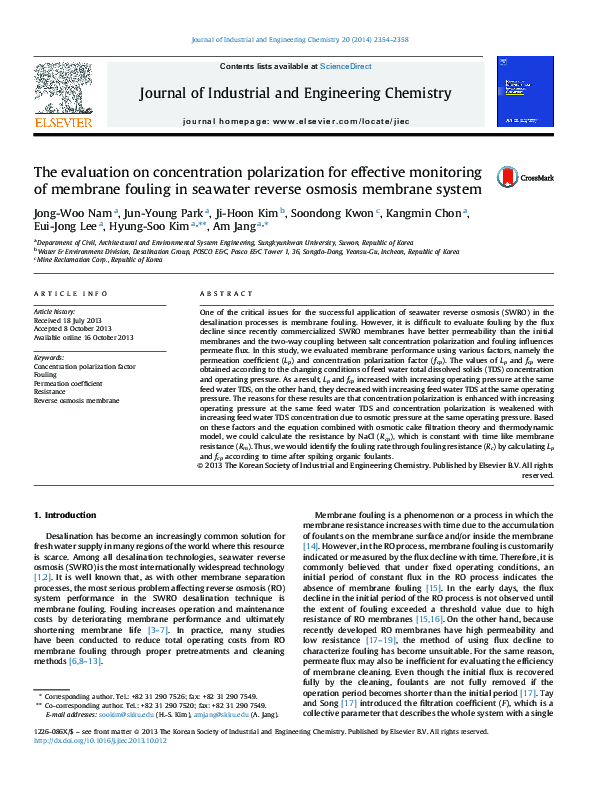 Pdf The Evaluation On Concentration Polarization For Effective Monitoring Of Membrane Fouling