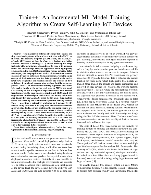 Pdf Train An Incremental Ml Model Training Algorithm To Create Self Learning Iot Devices