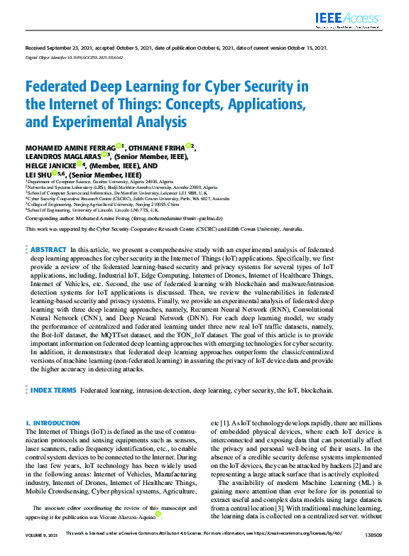 (PDF) Federated Deep Learning for Cyber Security in the Internet of Things: Concepts ...