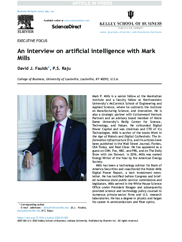 (PDF) An interview on artificial intelligence with Mark Mills