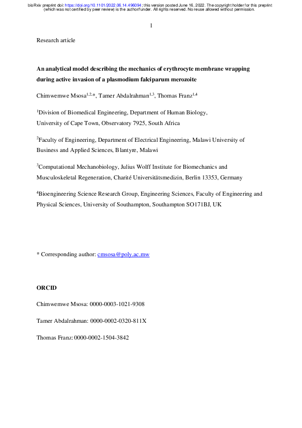 (PDF) An analytical model describing the mechanics of erythrocyte ...