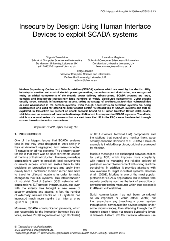Pdf Exploiting Scada Systems Via Human Interface Devices