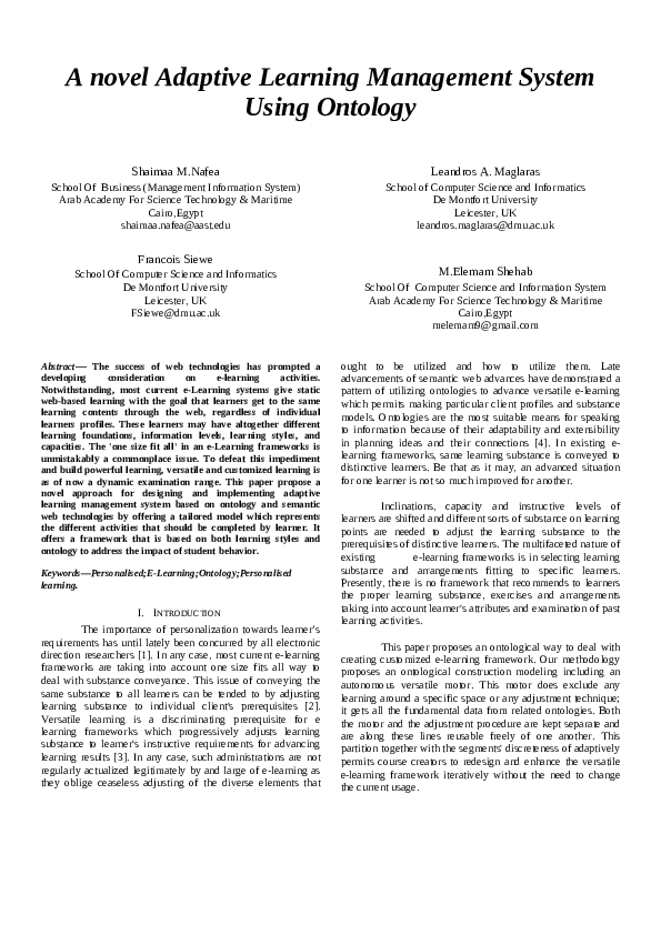 (PDF) A novel adaptive learning management system using ontology
