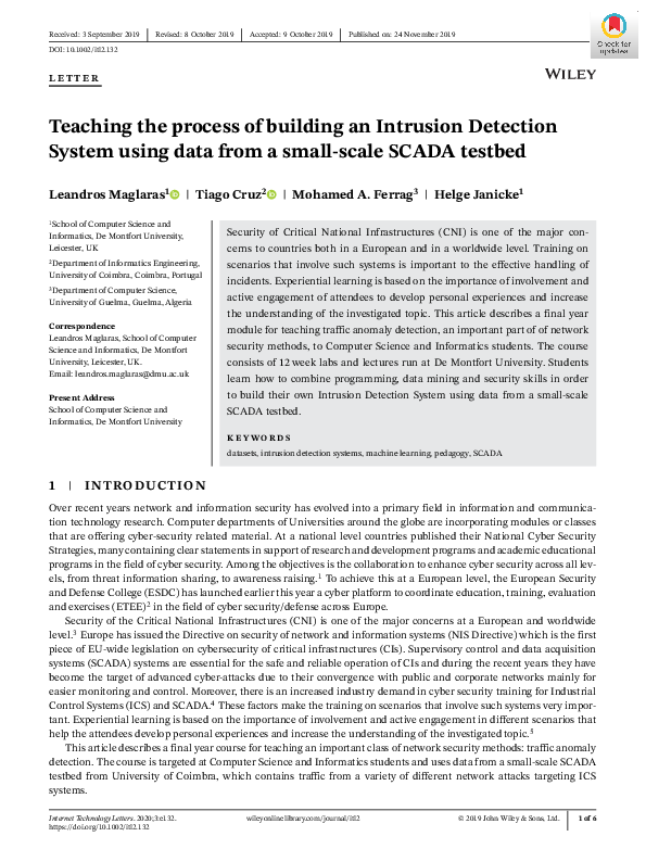 (PDF) Teaching the process of building an Intrusion Detection System using data from a small ...