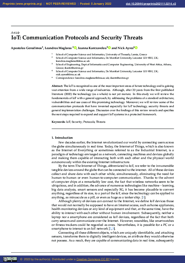 Pdf Iot Communication Protocols And Security Threats