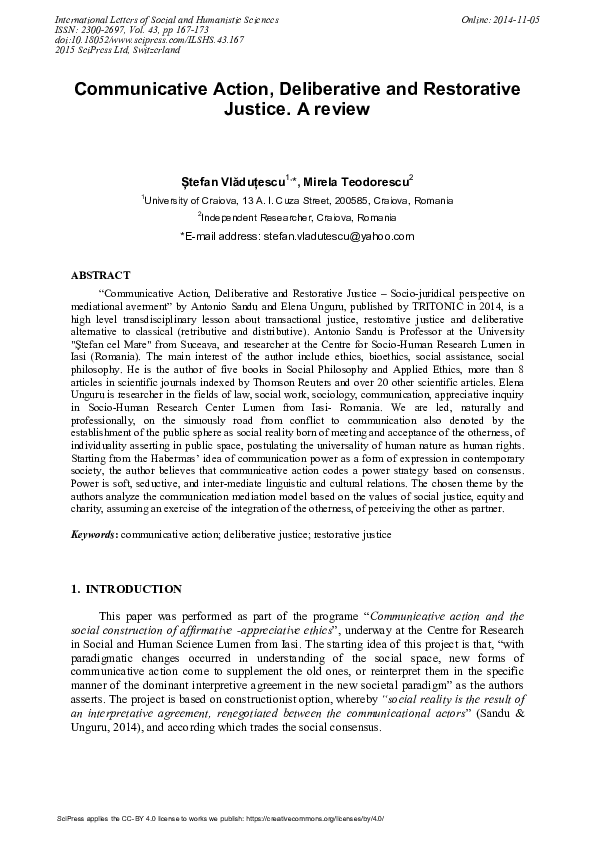 (PDF) Communicative Action, Deliberative and Restorative Justice - A Review