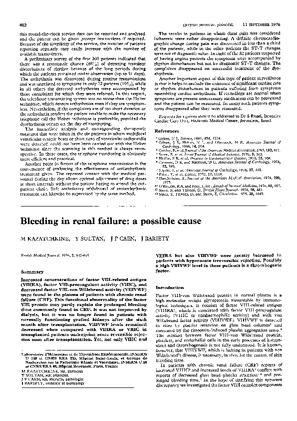 (PDF) Bleeding in renal failure: a possible cause