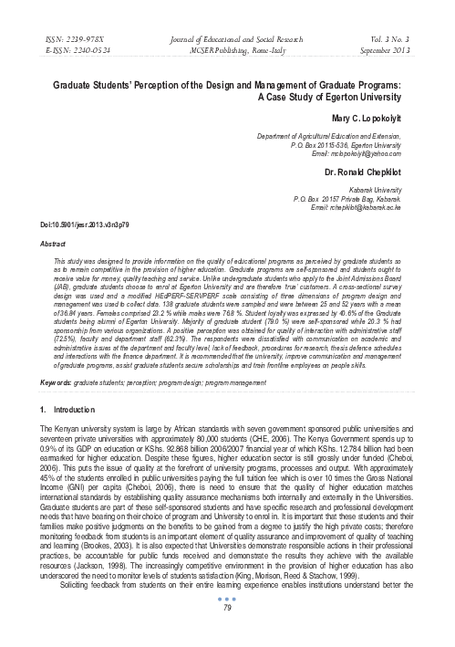 (PDF) Graduate Students’ Perception of the Design and Management of Graduate Programs: A Case ...