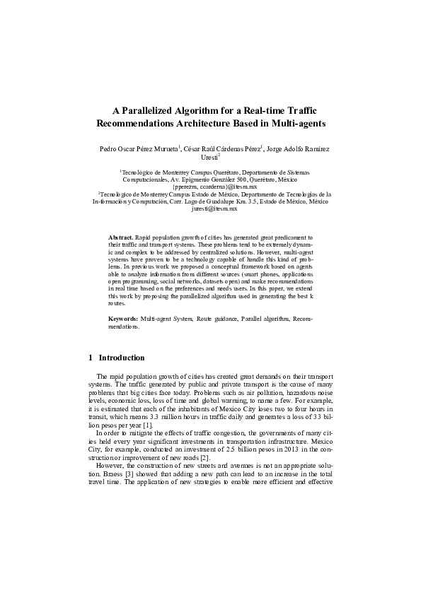 (PDF) A Parallelized Algorithm for a Real-Time Traffic Recommendations ...