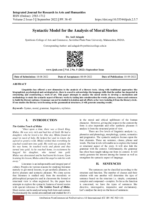 (PDF) Syntactic Model for the Analysis of Moral Stories