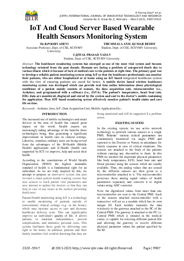(PDF) IoT And Cloud Server Based Wearable Health Sensors Monitoring System