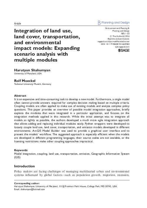 (PDF) Integration of land use, land cover, transportation, and environmental impact models ...