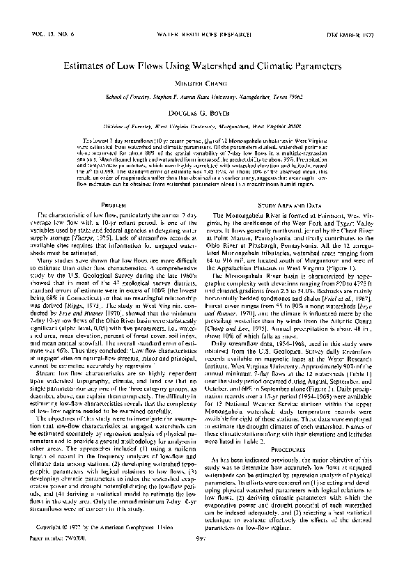 Pdf Estimating Low Flows From Watershed And Climate Data