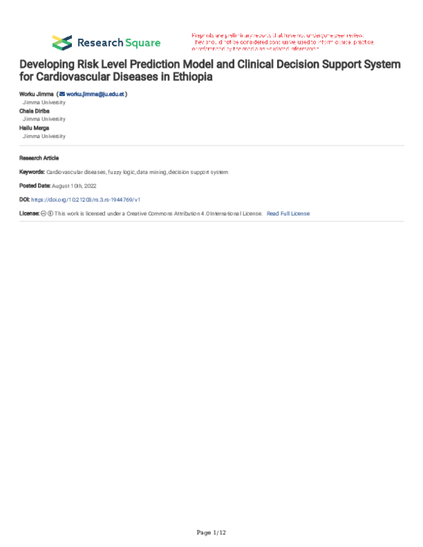 (PDF) Developing Risk Level Prediction Model and Clinical Decision Support System for ...