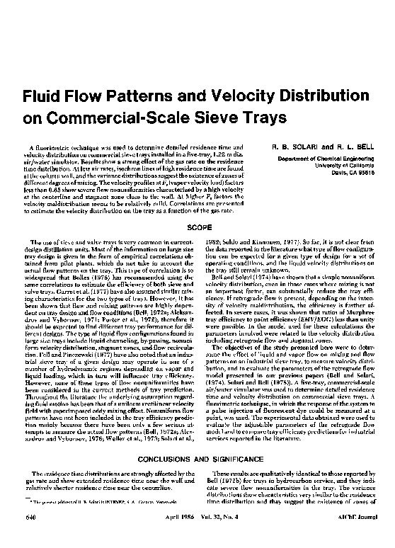 (PDF) Fluid flow patterns and velocity distribution on commercial-scale sieve trays