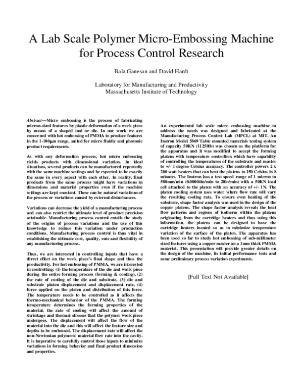 (PDF) A Lab Scale Polymer Micro-Embossing Machine for Process Control ...
