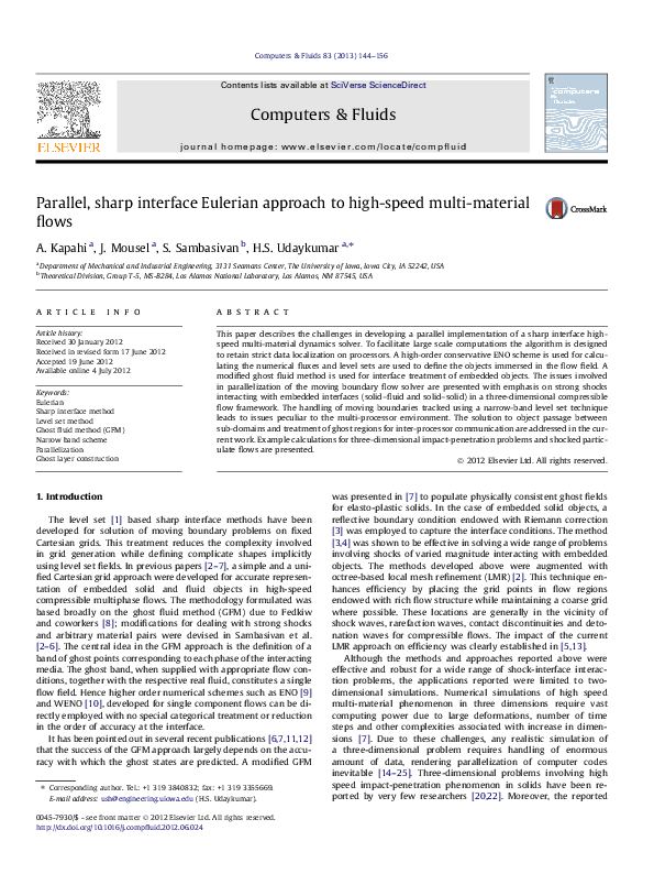 (PDF) Parallel, sharp interface Eulerian approach to high-speed multi-material flows