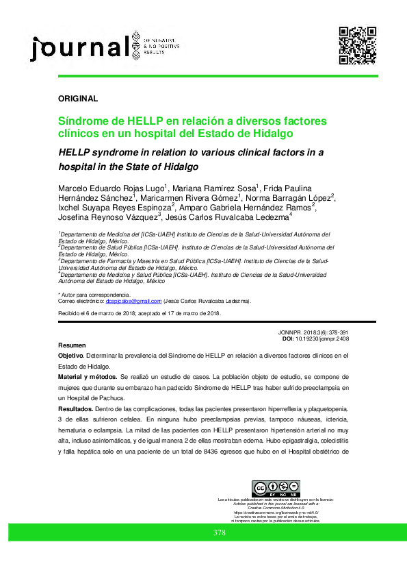 (PDF) Síndrome de HELLP en relación a diversos factores clínicos en un ...