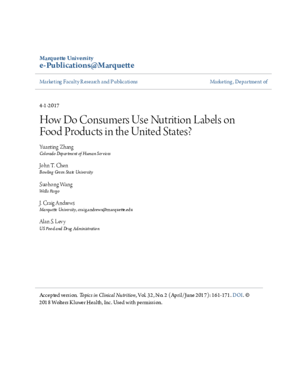 (PDF) How Do Consumers Use Nutrition Labels on Food Products?