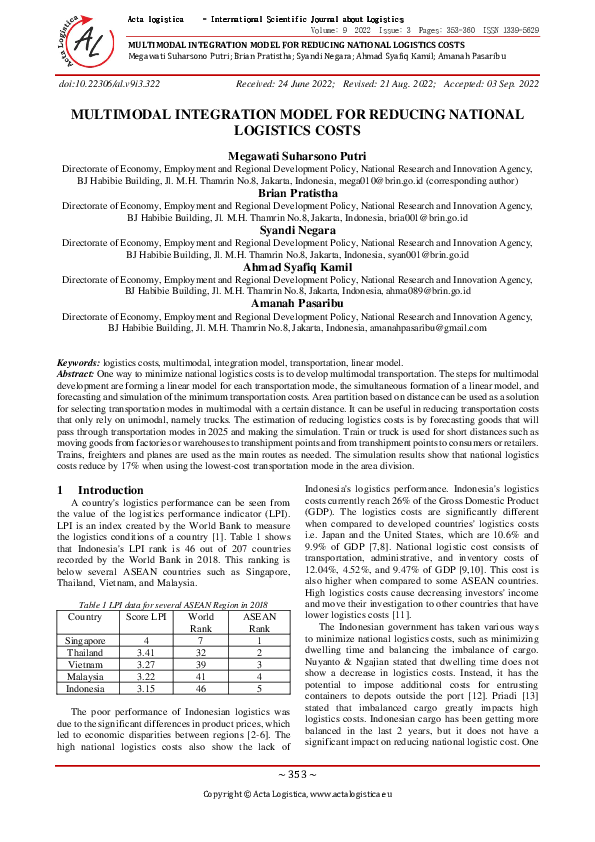 (PDF) Multimodal Integration Model for Reducing National Logistics Costs