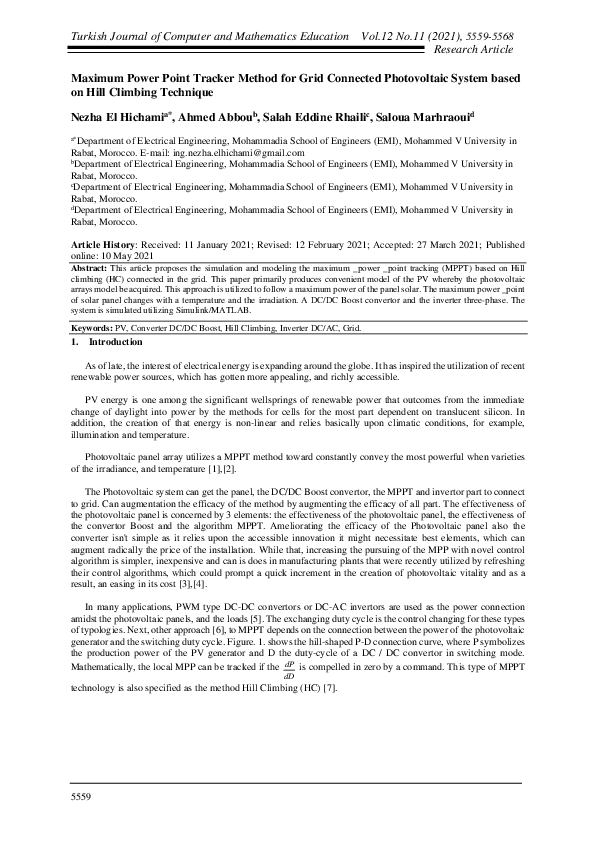 (PDF) Maximum Power Point Tracker Method for Grid Connected Photovoltaic System based on Hill ...