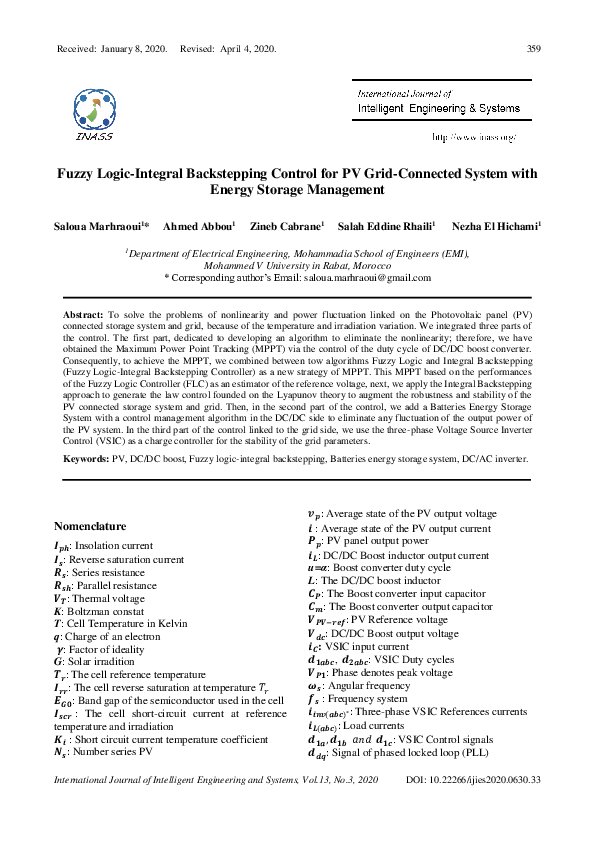 Pdf Fuzzy Logic Integral Backstepping Control For Pv Grid Connected