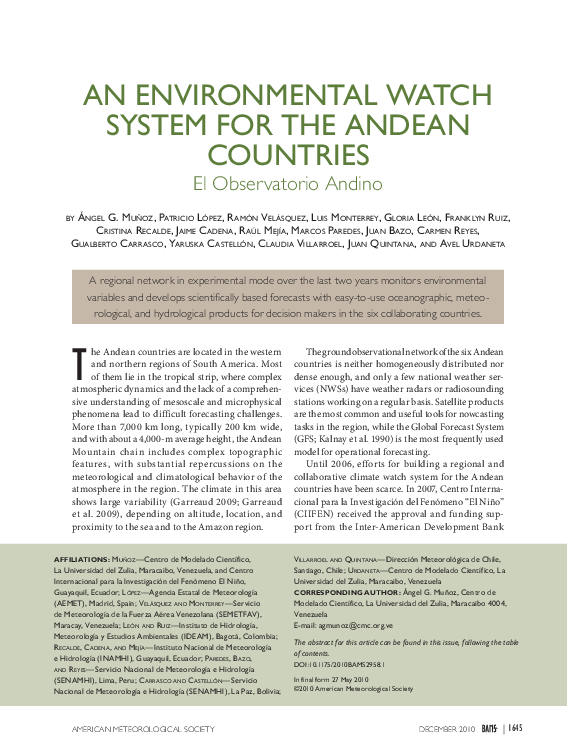 (PDF) An Environmental Watch System for the Andean Countries