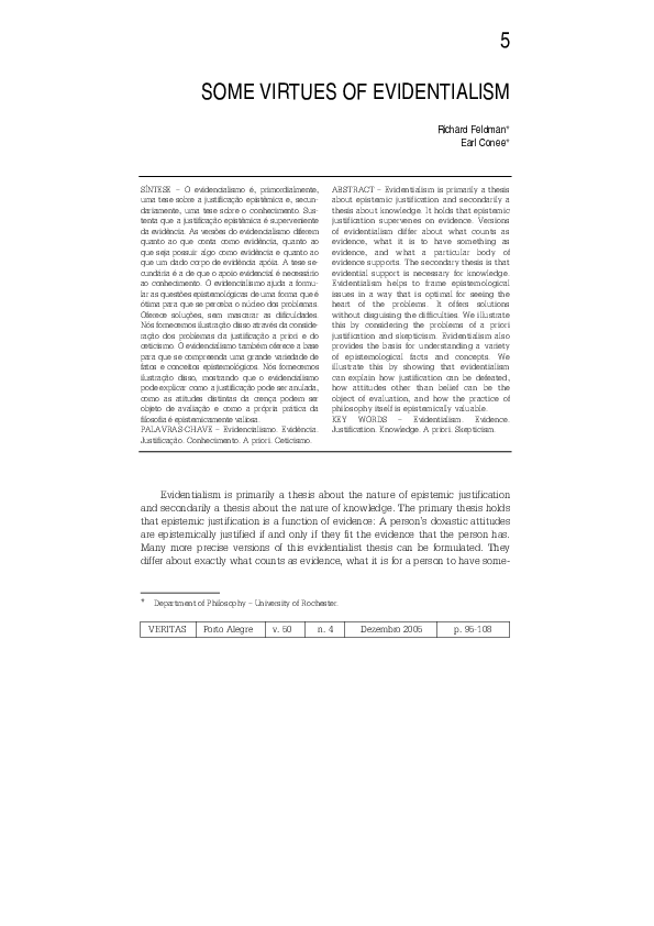 (PDF) Some Virtues of Evidentialism