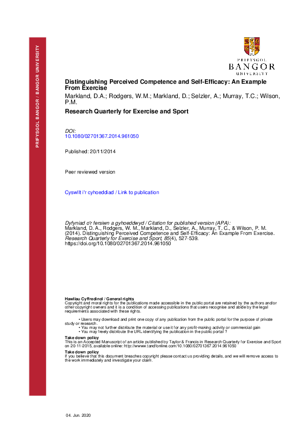 (PDF) Distinguishing perceived competence and self-efficacy: an example ...
