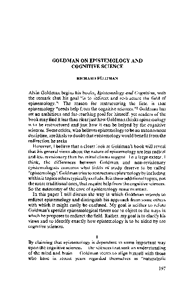 (PDF) Goldman on epistemology and cognitive science