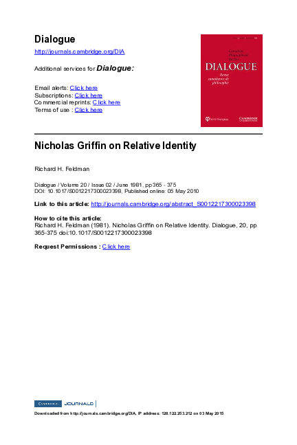 (PDF) Nicholas Griffin on Relative Identity