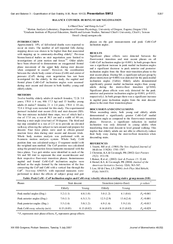(PDF) Balance Control During Stair Negotiation | HengJu Lee - Academia.edu