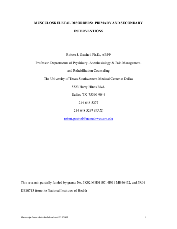 (PDF) Musculoskeletal disorders: primary and secondary interventions