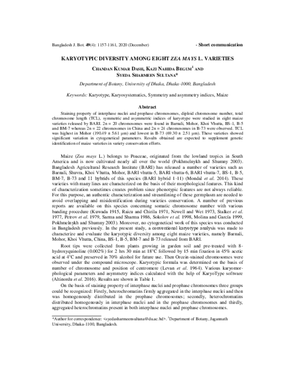 (PDF) Karyotypic diversity among eight Zea mays L. varieties | Chandan ... (PDF) Karyotypic diversity among eight Zea mays L. varieties | Chandan ...