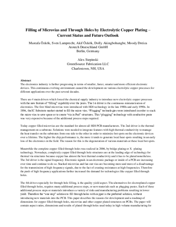 (PDF) Filling of Microvias and Through Holes by Electrolytic Copper Plating - Current Status and ...