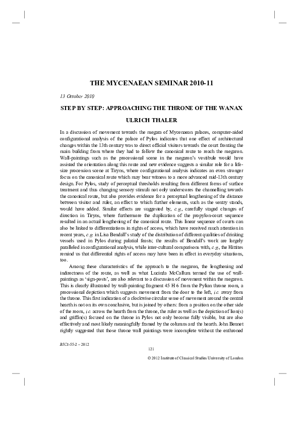 (PDF) Step by step: Approaching the throne of the wanax