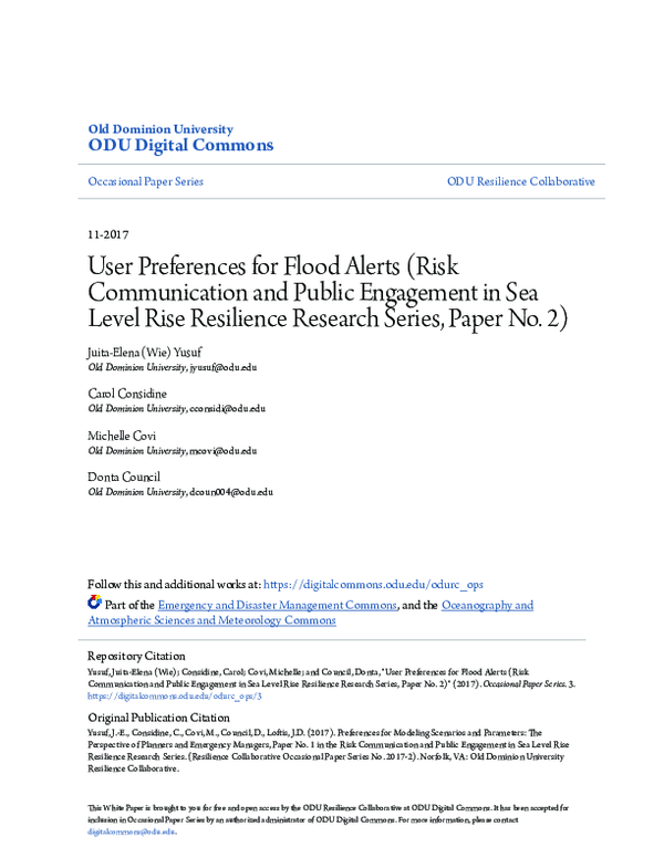 (PDF) User Preferences for Flood Alerts (Risk Communication and Public ...