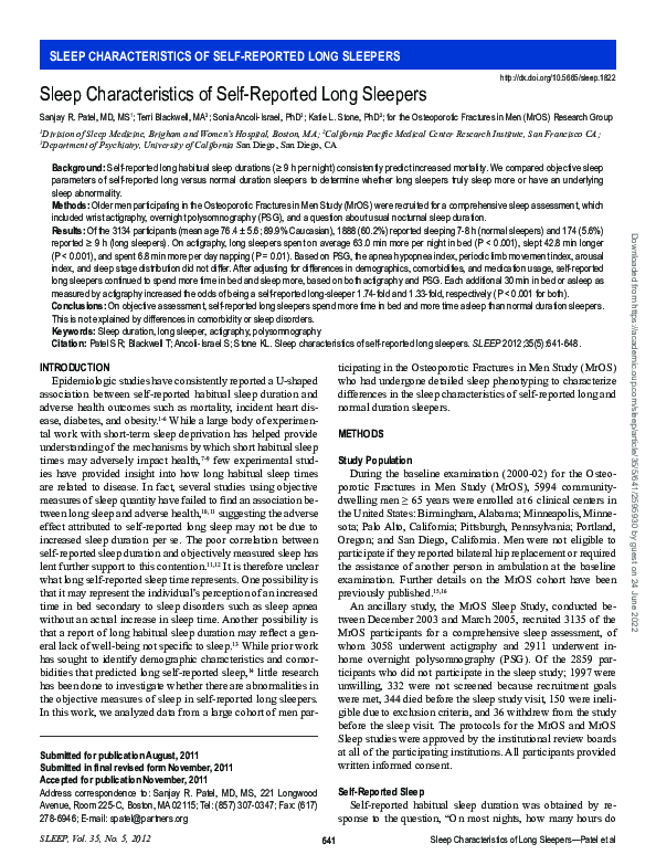 (PDF) Sleep Characteristics of Self-Reported Long Sleepers