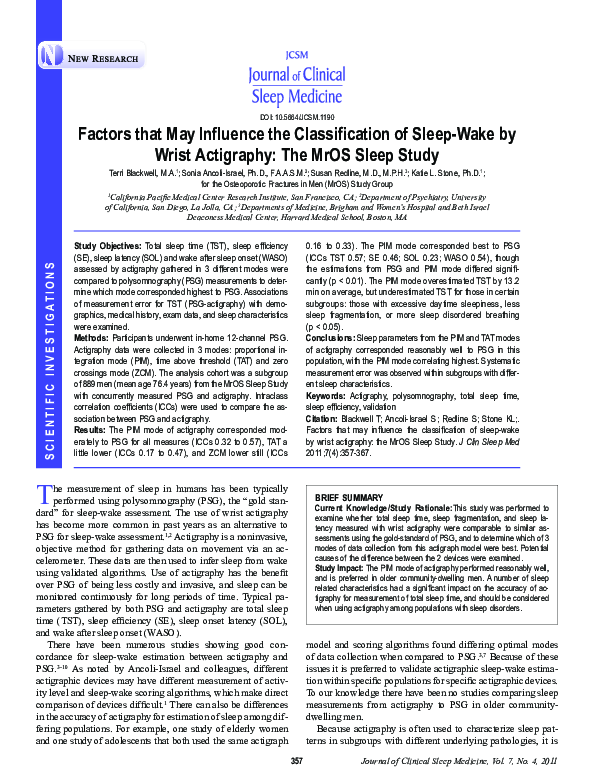 (PDF) Factors that May Influence the Classification of Sleep-Wake by ...