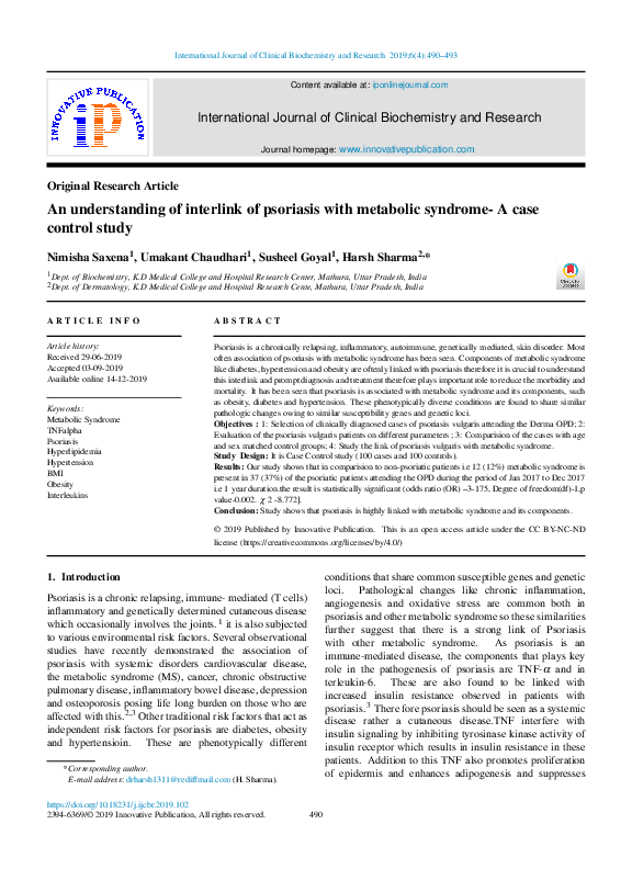 (PDF) An understanding of interlink of psoriasis with metabolic ...