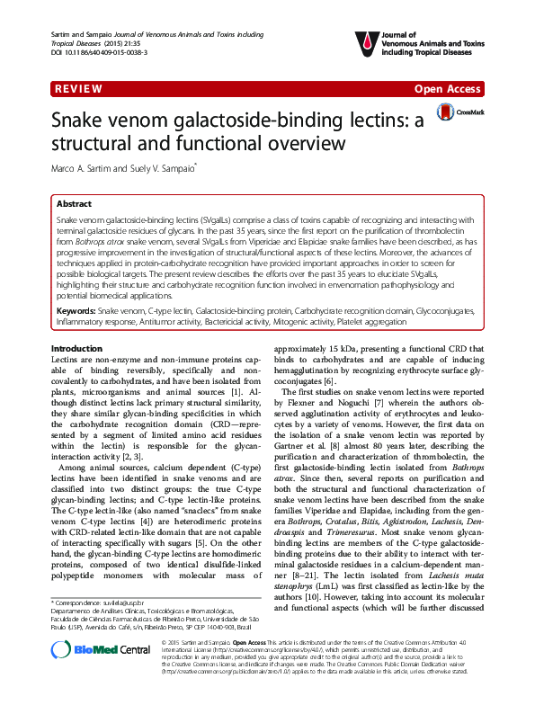 (PDF) Snake venom galactoside-binding lectins: a structural and functional overview