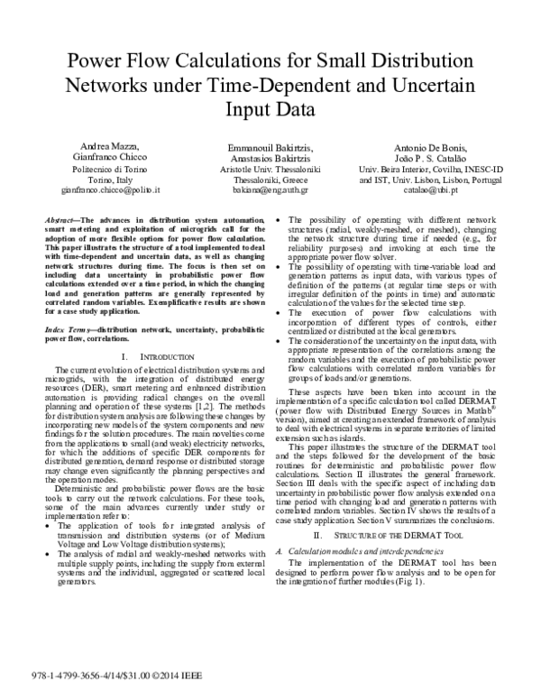 Pdf Power Flow Calculations For Small Distribution Networks Under Time Dependent And Uncertain