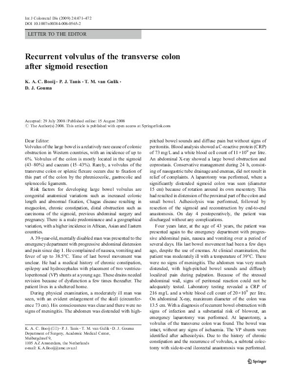 (PDF) Recurrent volvulus of the transverse colon after sigmoid ...