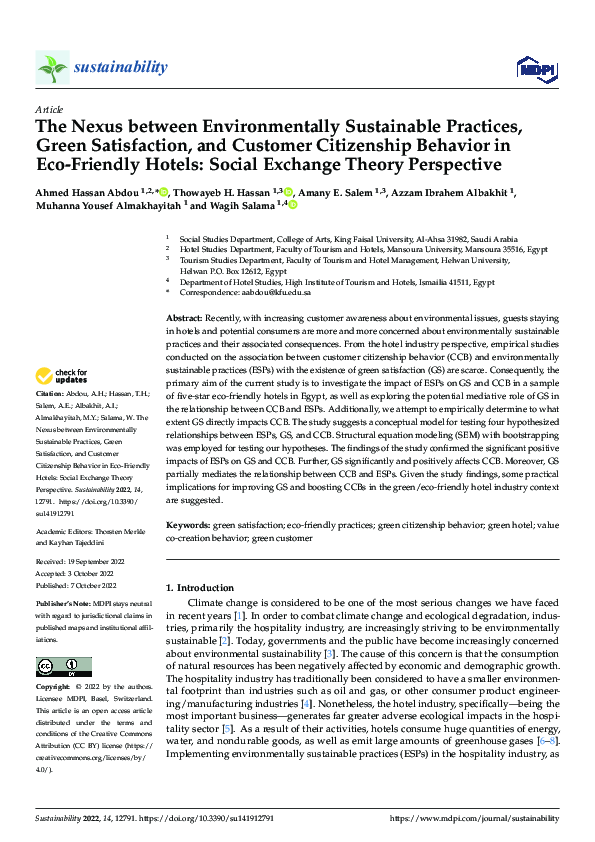 (PDF) The Nexus between Environmentally Sustainable Practices, Green ...