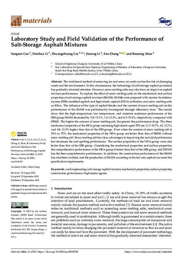 (PDF) Laboratory Study and Field Validation of the Performance of Salt-Storage Asphalt Mixtures