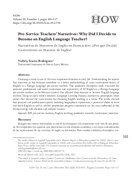 (PDF) Pre-Service Teachers’ Narratives: Why Did I Decide to Become an ...