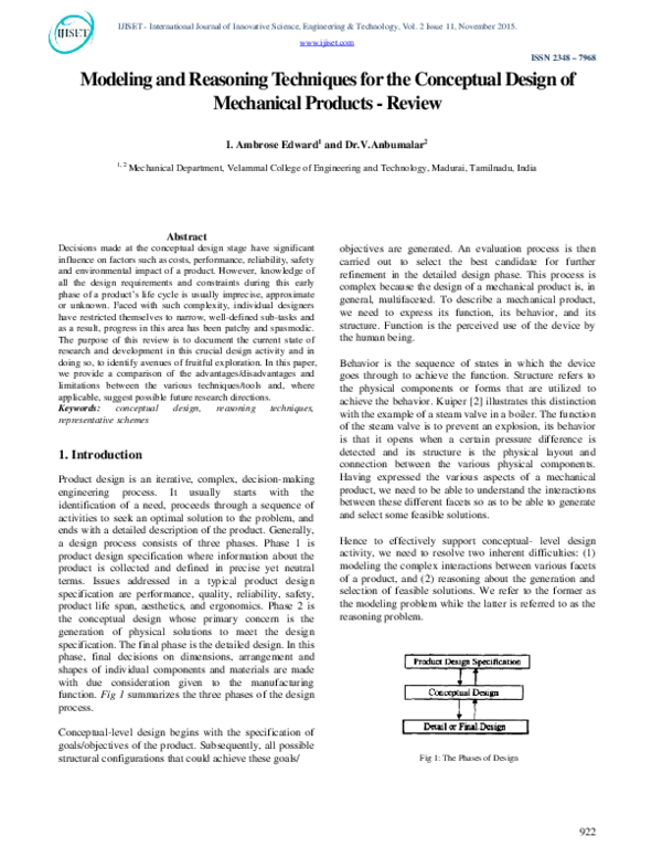 (PDF) Modeling and Reasoning Techniques for the Conceptual Design of Mechanical Products - Review