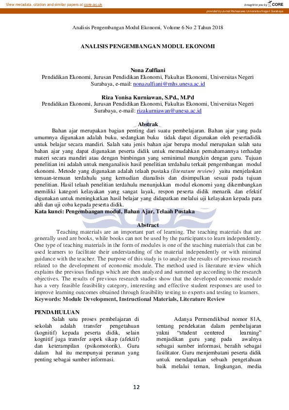 (PDF) Analisis Pengembangan Modul Ekonomi